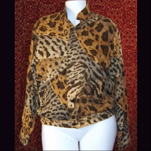 TOMAS | Jackets & Coats | Tomas Brown Animal Silk Bomber Jacket Bust 45 ...